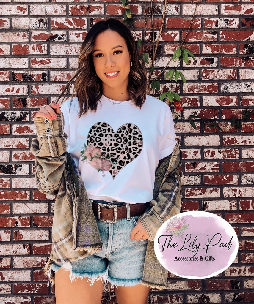 Rose Cheetah Floral Heart Graphic Tee - The Lily Pad -TLP
