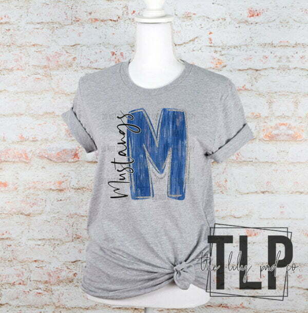 Mustangs Blue Digital Painted Mascot Letter Word Graphics Tee - The ...