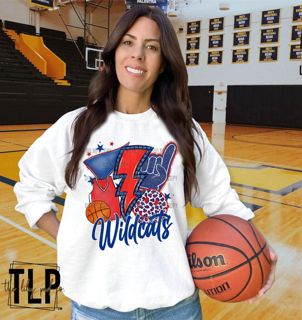 Wildcats Red Blue Basketball Bolt Cluster Top - The Lily Pad -TLP
