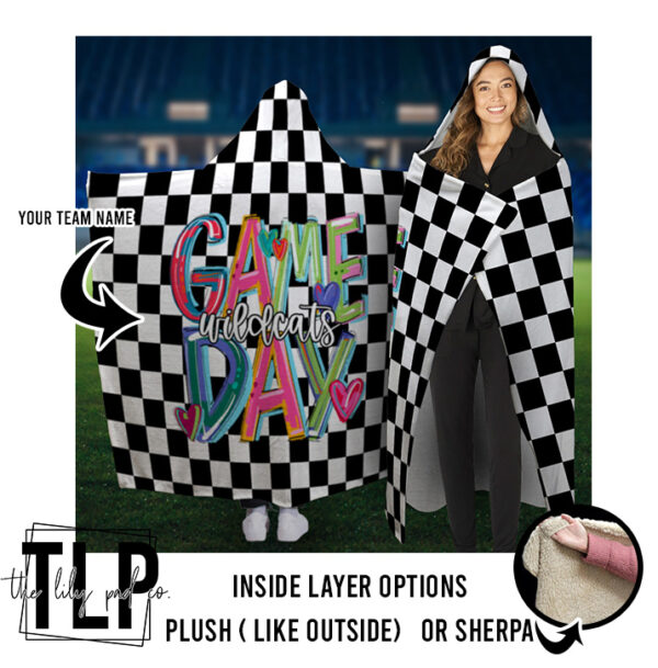 Custom Team Checkered Cheery Game Day Plush HOODED Blanket - The Lily ...